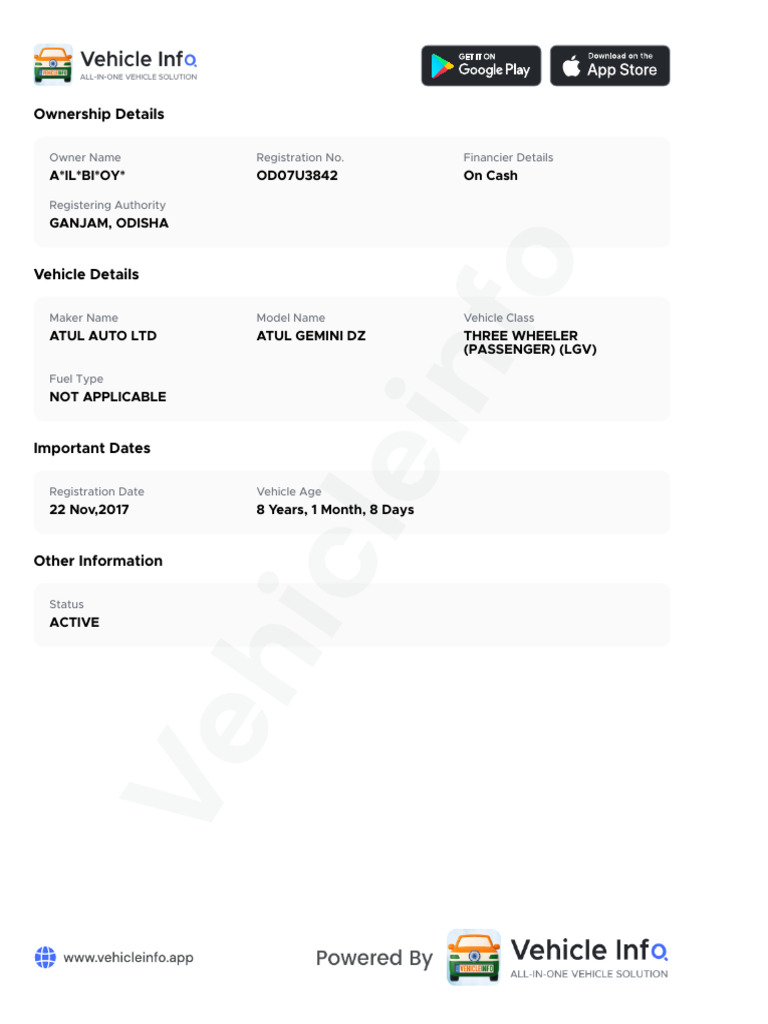 Vehicle Ownership and Details Report | PDF