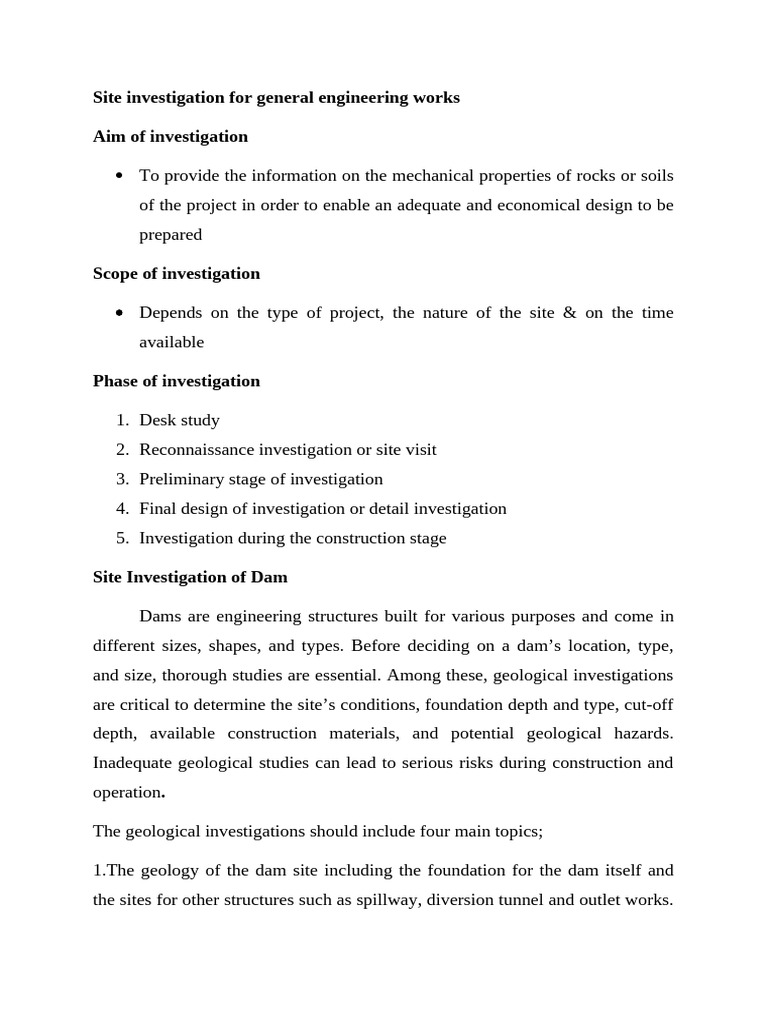 Site Investigation for Dam Engineering | PDF