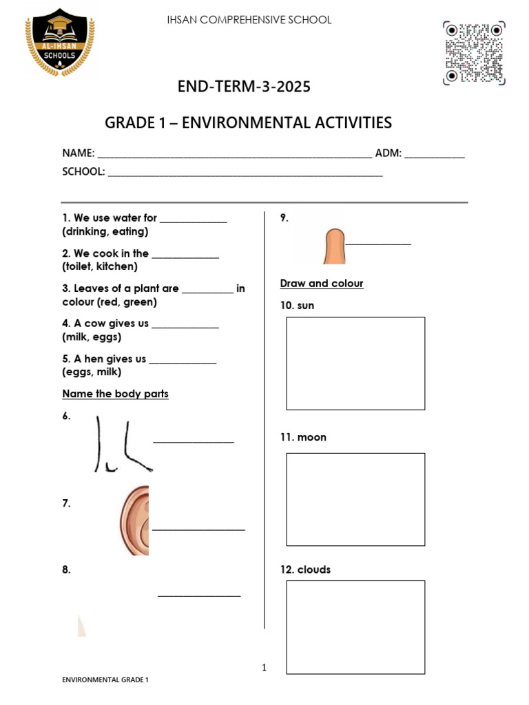 Grade 1 Environmental Activities Worksheet | PDF
