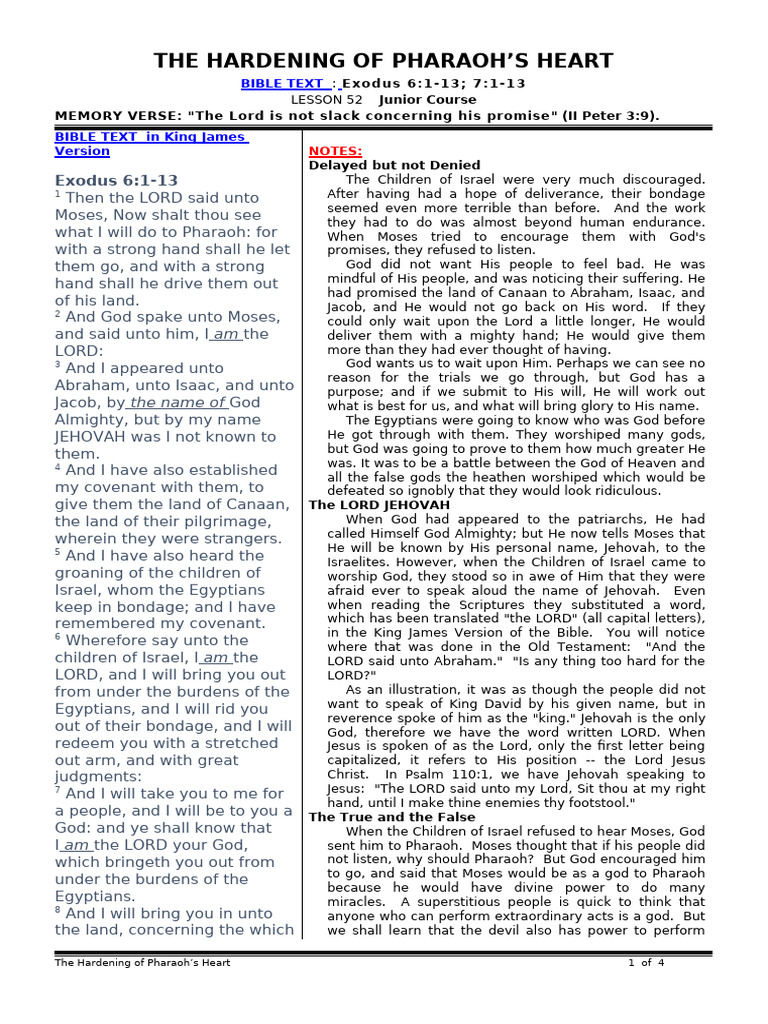 4_52j_the Hardening of Pharaoh's Heart | PDF | Aaron | Moses