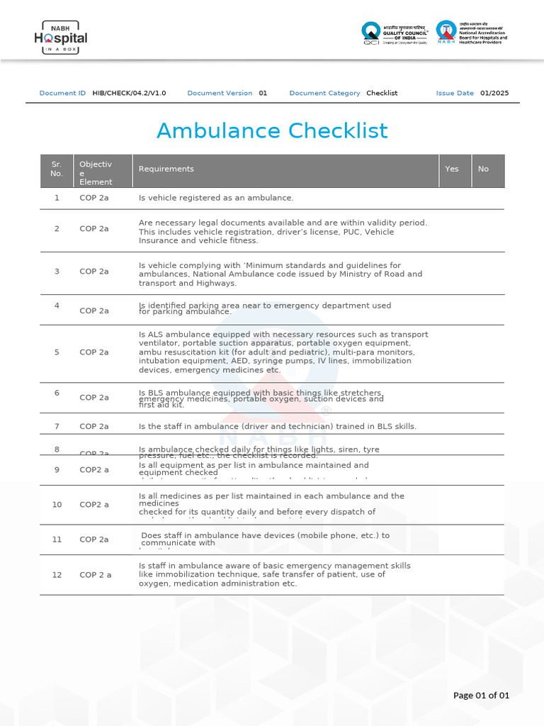 Ambulance Compliance Checklist 2025 | PDF | Ambulance | Emergency ...