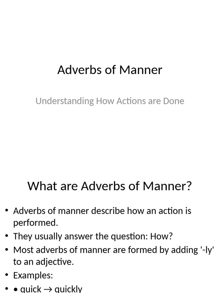Adverbs of Manner Presentation Updated | PDF