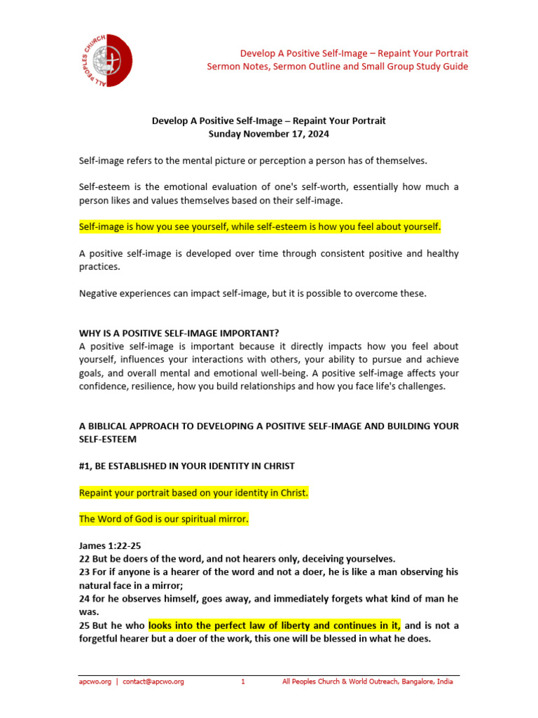 Positive Self-Image in Christ Guide | PDF | Jesus | Self Esteem