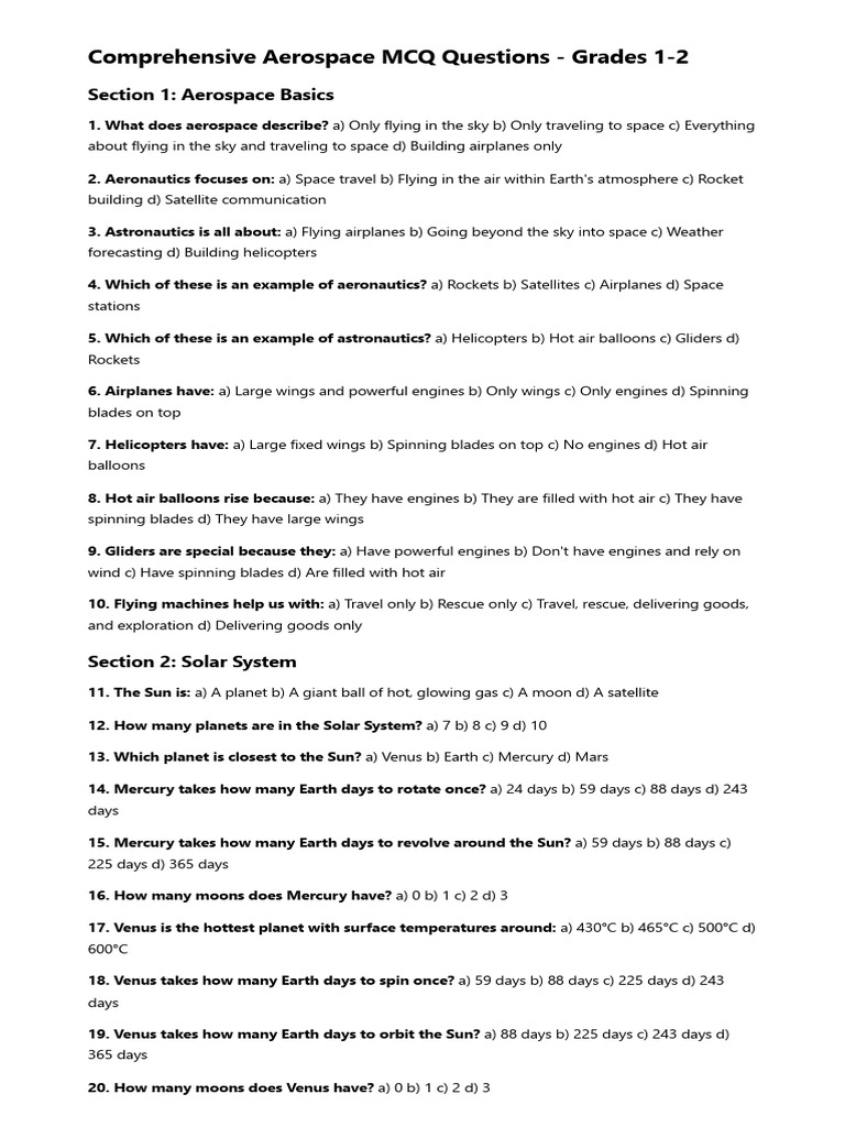 Aerospace and Space Science MCQs | PDF | Planets | Jupiter