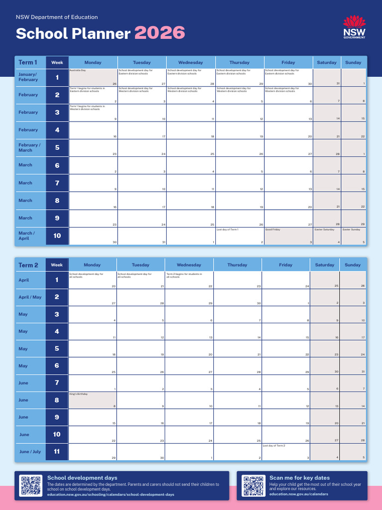 NSW School Planner 2026 Calendar | PDF | Easter
