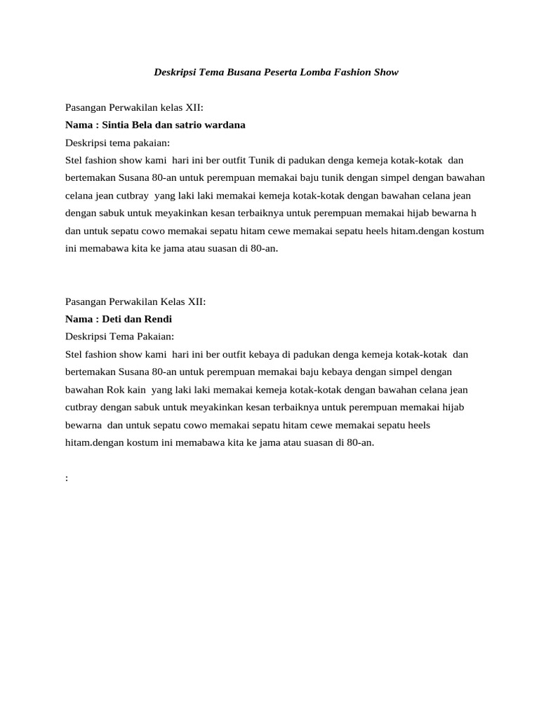 Busana Fashion Show Bertema 80-an | PDF