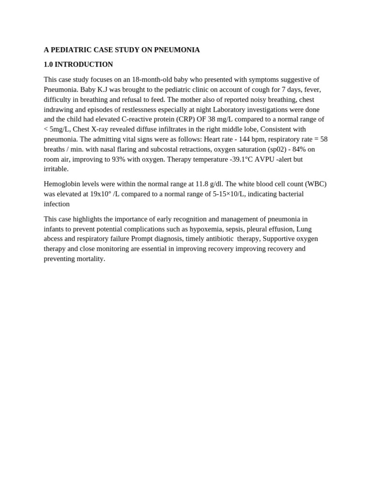 Pediatric Pneumonia Case Study | PDF | Pneumonia | Respiratory Tract