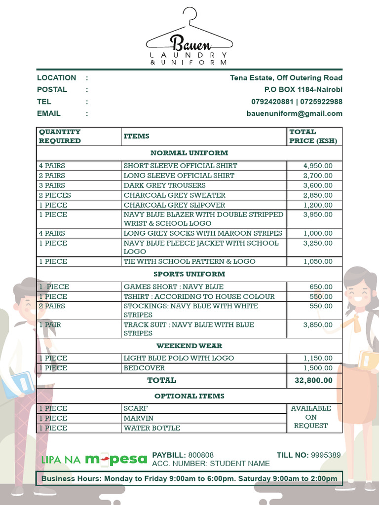 Tena Estate School Uniform Order Details | PDF