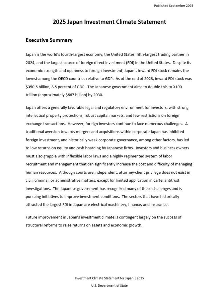 2025 Japan Investment Climate Statement | PDF | Arbitration | Foreign ...
