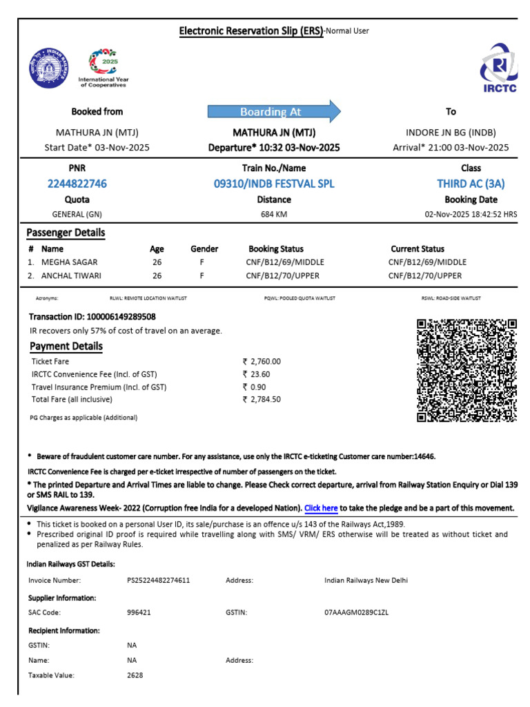 09310/indb Festval SPL Third Ac (3A) | PDF | Identity Document | Payments