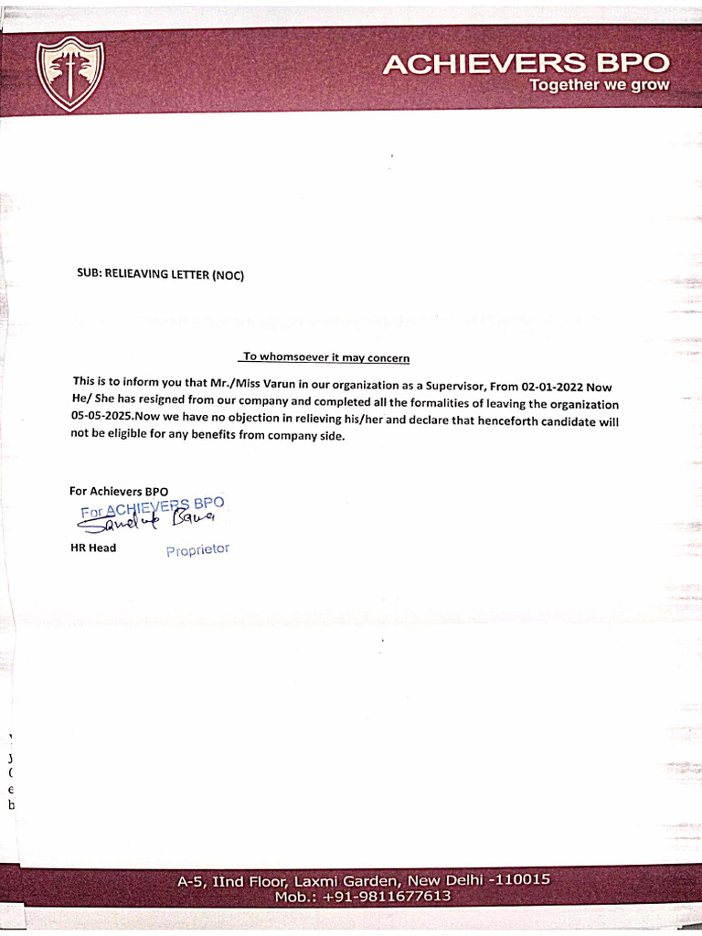 Relieving Letter | PDF