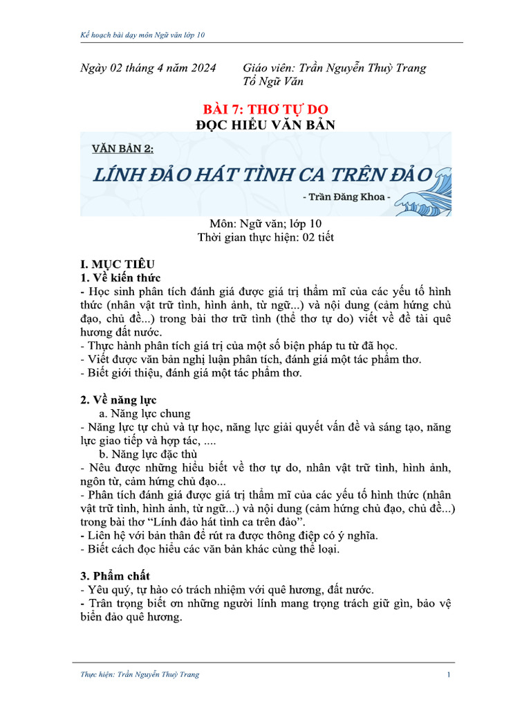 KHBD Lớp 10 CD (2) - Lính Đảo Hát Tình Ca Trên Đảo (Trần Đăng Khoa ...