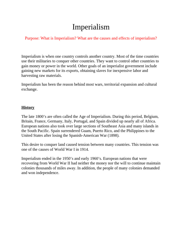 Imperialism and Colonialism Reading | PDF | Imperialism | Colonialism