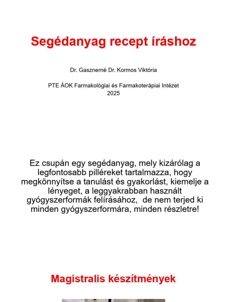 Segédanyag Receptíráshoz Kormos 2025 | PDF
