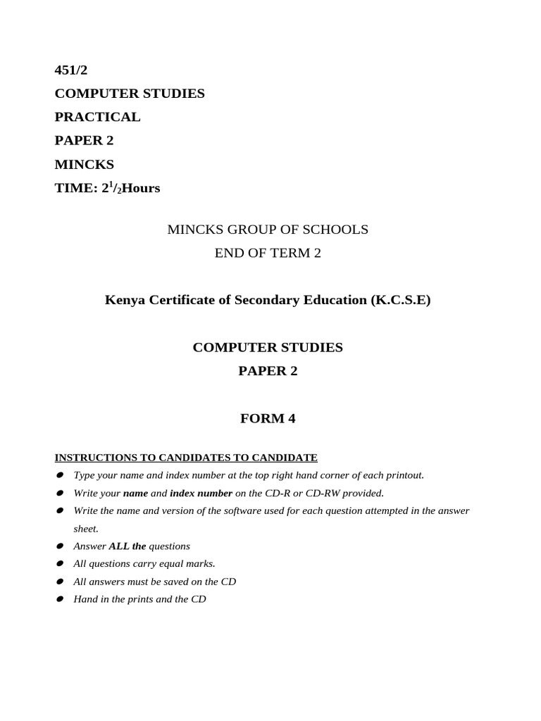 Computer Form 4 Paper 2 | PDF