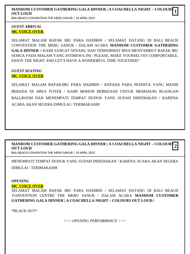 MC Script - Gala Dinner Mandom Customer Gathering | PDF