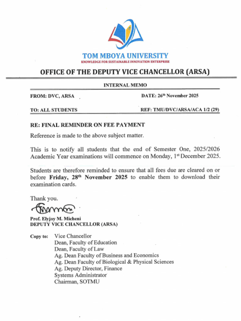 Reminder On Fees Payment | PDF
