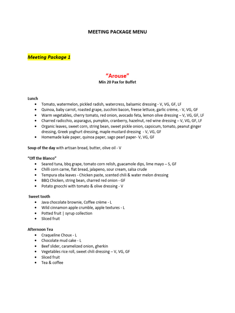 Meeting Package Menu Options | PDF | Indonesian Cuisine | Pickling