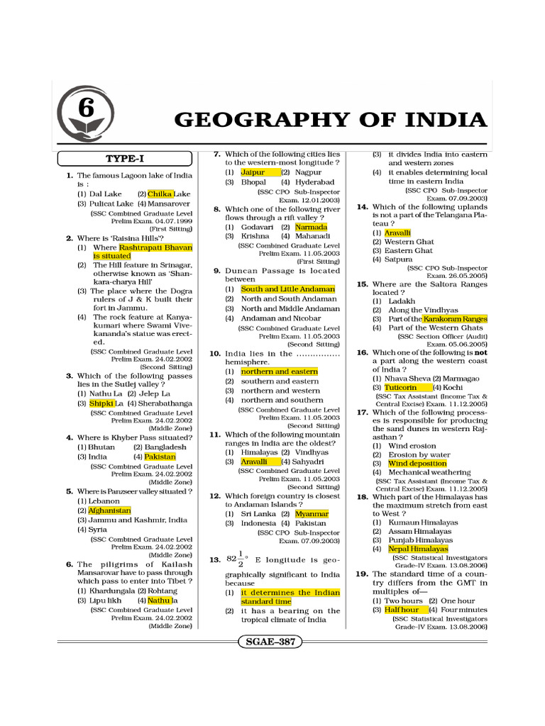 Geography of India Answers Marked | PDF
