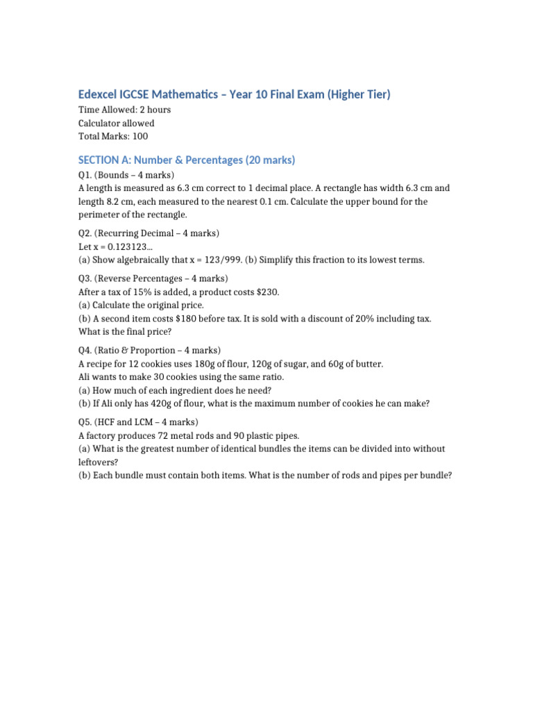 IGCSE Math Exam Questions | PDF