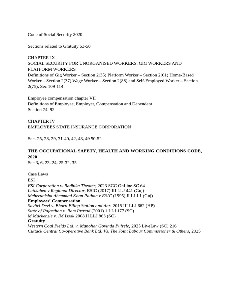 Labour Law Sections and Case Laws. | PDF