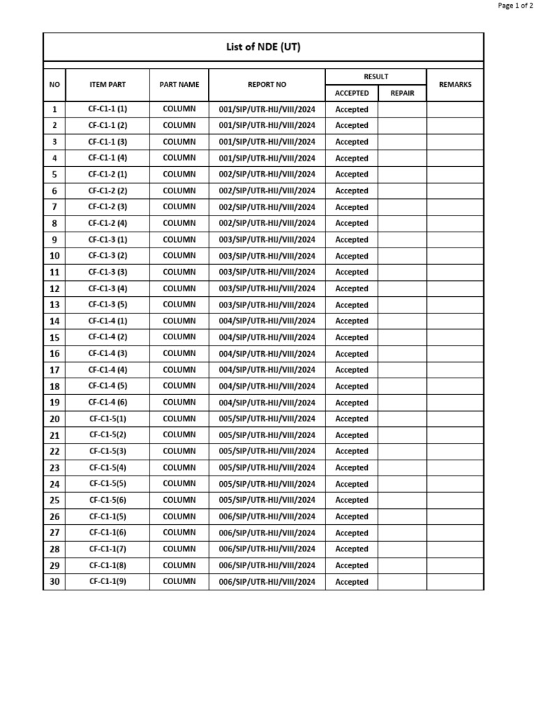 List of NDE (UT) | PDF