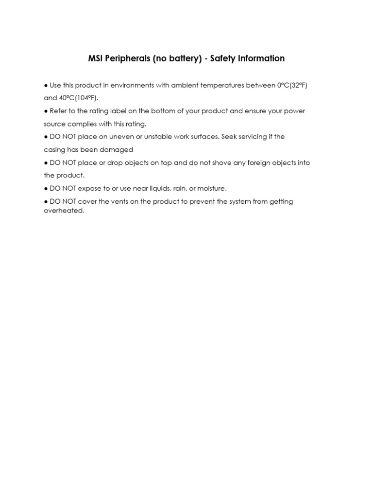 MSI Peripherals Safety Guidelines | PDF