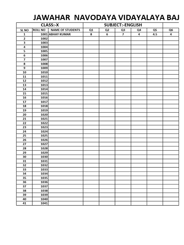 English Class 10 Marks Sheet | PDF