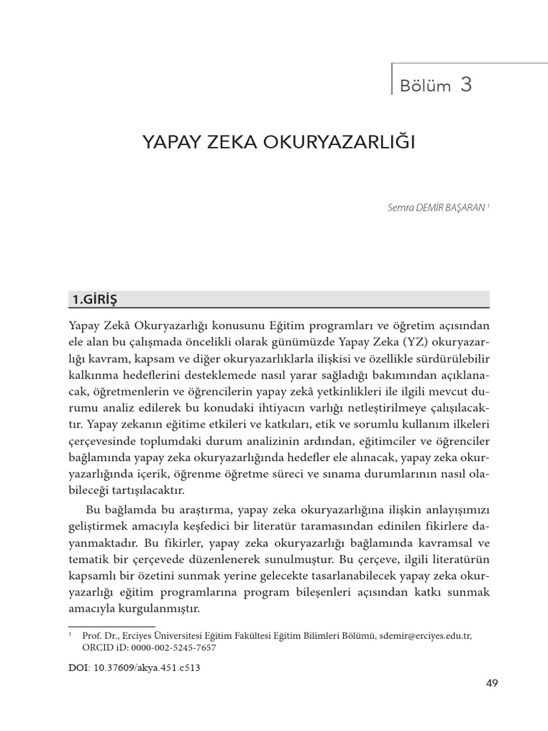 3. Semra DEMİR BAŞARAN Yapay Zeka Okuryazarlığı | PDF