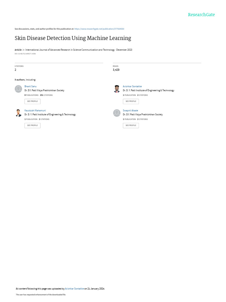 Skin Disease Detection Using Machine Learning Pdf Dermatology