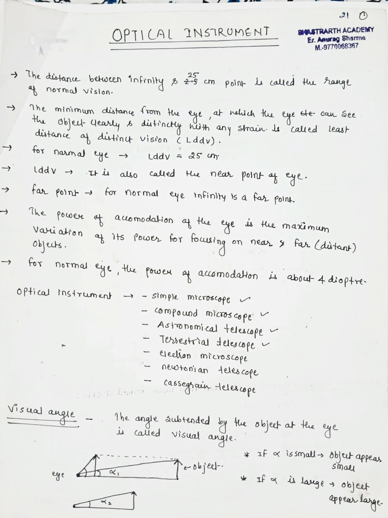 Optical Instrument Notes | PDF