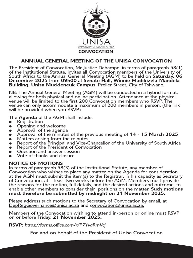 2025 Convocation Advert 20 X 4 Black and White AGM 6 December 2025 | PDF