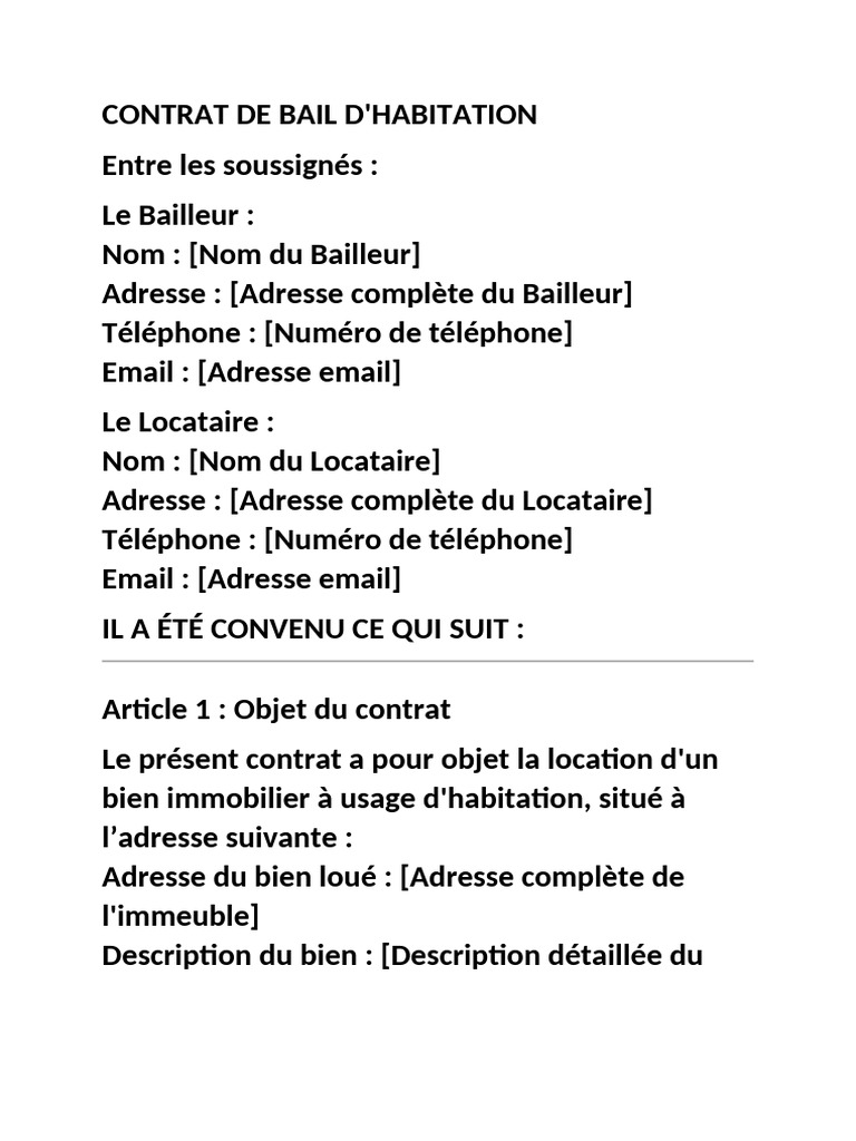 Contrat de bail d'habitation détaillé | PDF | Assurance