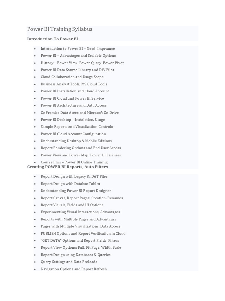 Power Bi Training Syllabus | PDF | Chart | Cloud Computing