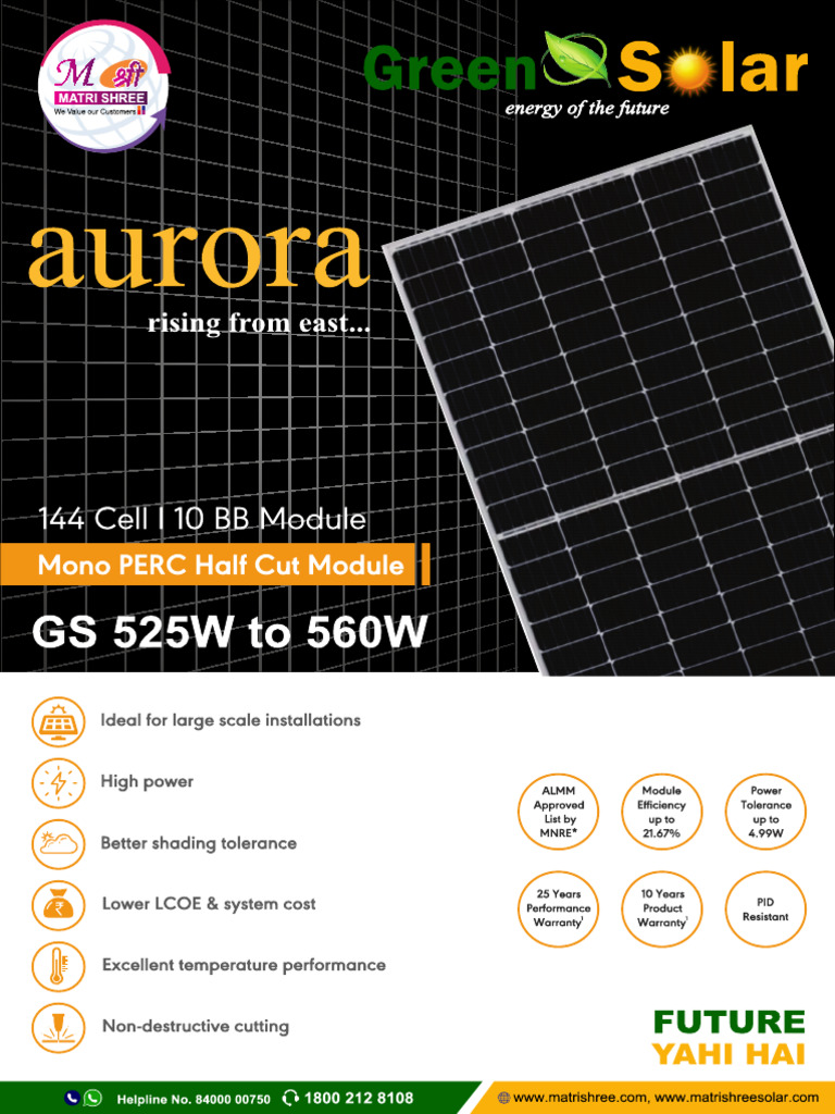 Aurora Series Mono Perc Half Cut - Matri Shree Green Solar - 2023 | PDF
