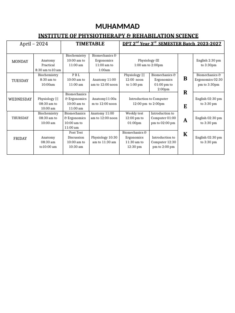Timetable | PDF