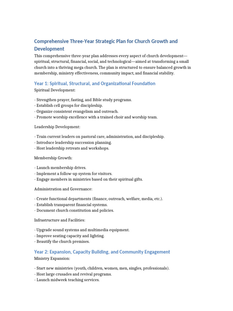 Three-Year Church Growth Strategy | PDF | Capacity Building | Economies