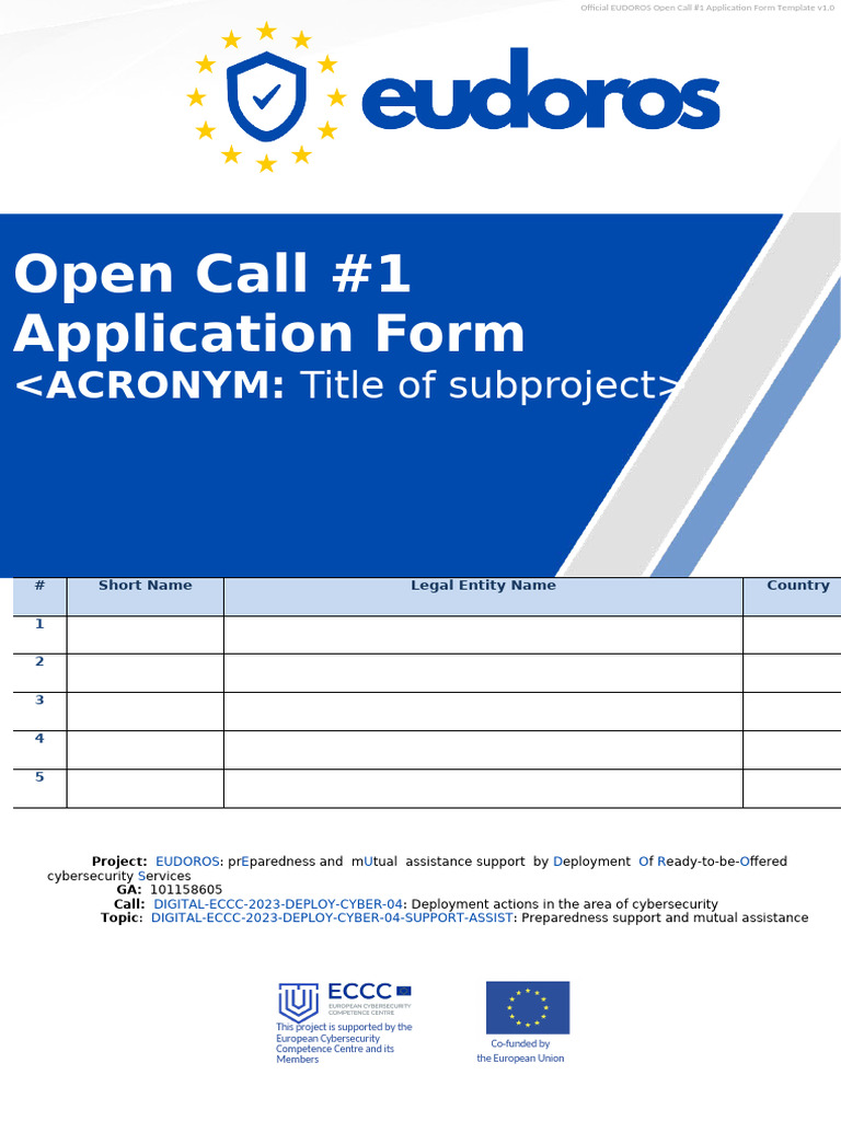 EUDOROS Open Call 1 Application Form | PDF | Computer Security | Security