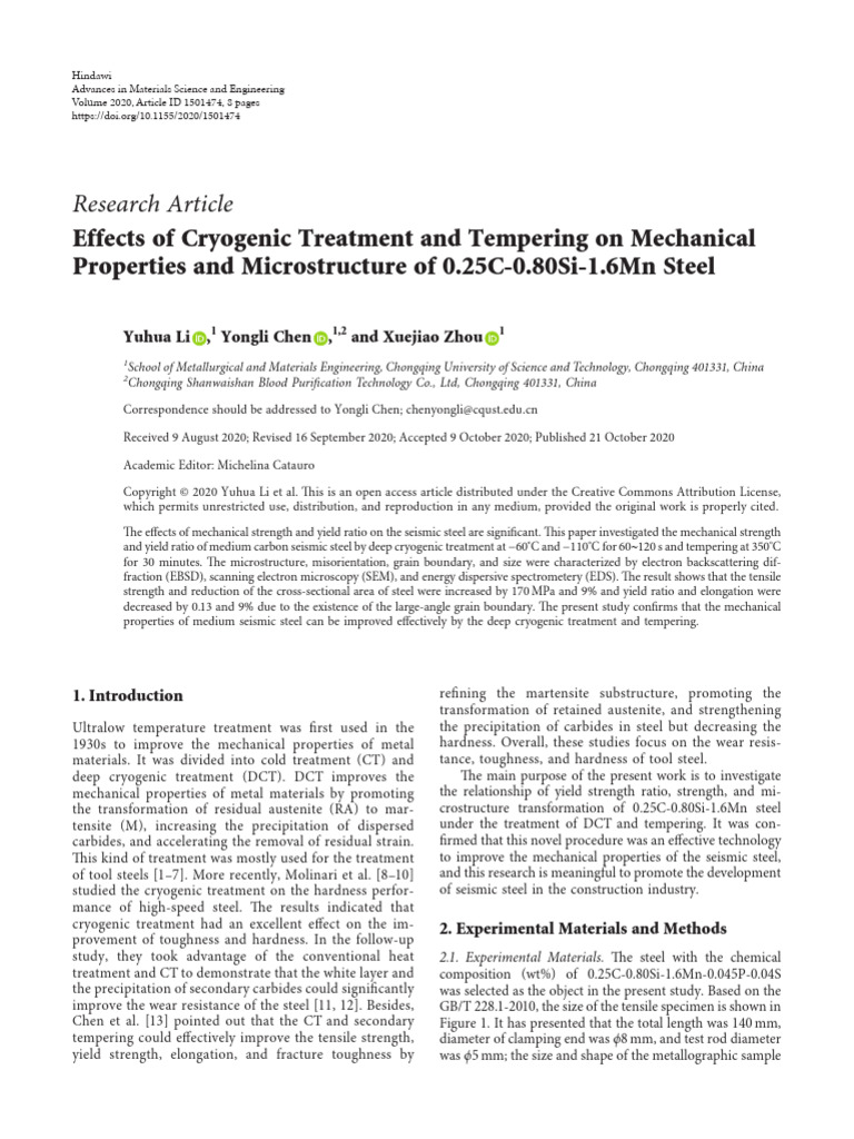 Effects of Cryogenic Treatment and Tempering On Me | PDF | Yield ...