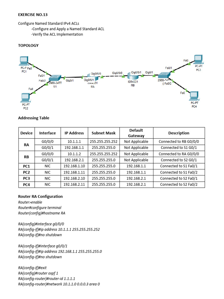 Configure Named Standard IPv4 ACLs | PDF | Router (Computing ...