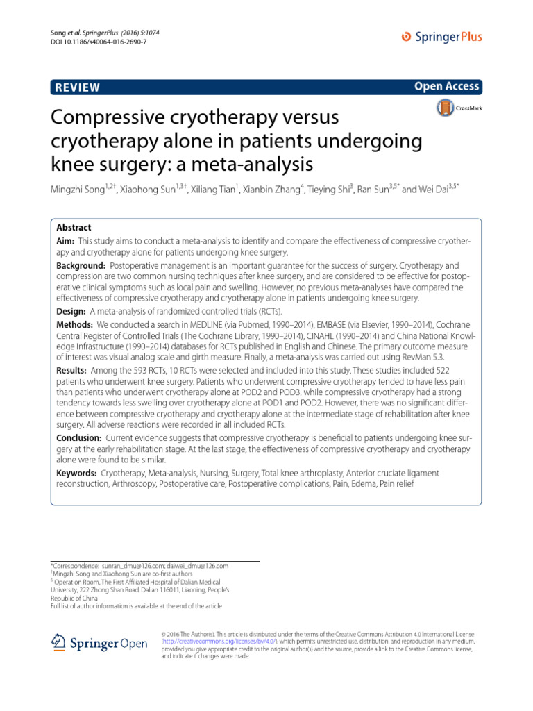 Compressive Cryotherapy Versus Cryotherapy Alone I | PDF | Meta ...