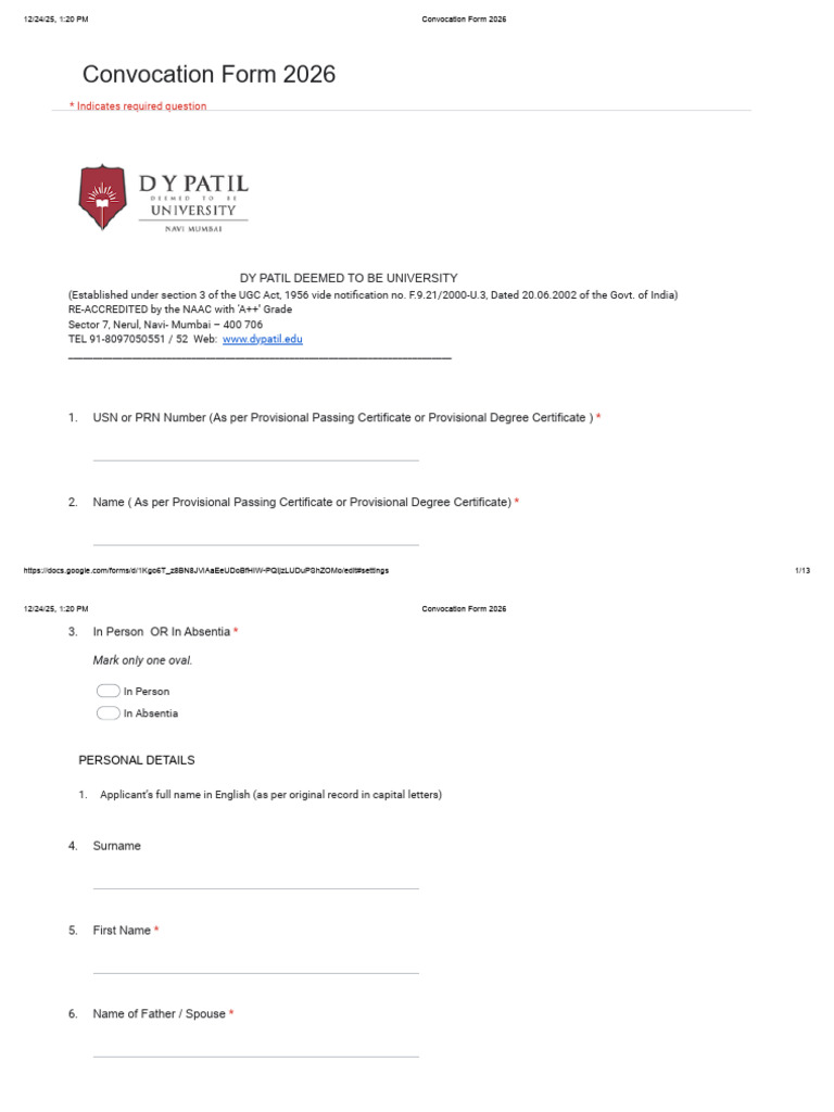 Convocation Form 2026 - Google Forms | PDF | Doctor Of Medicine ...
