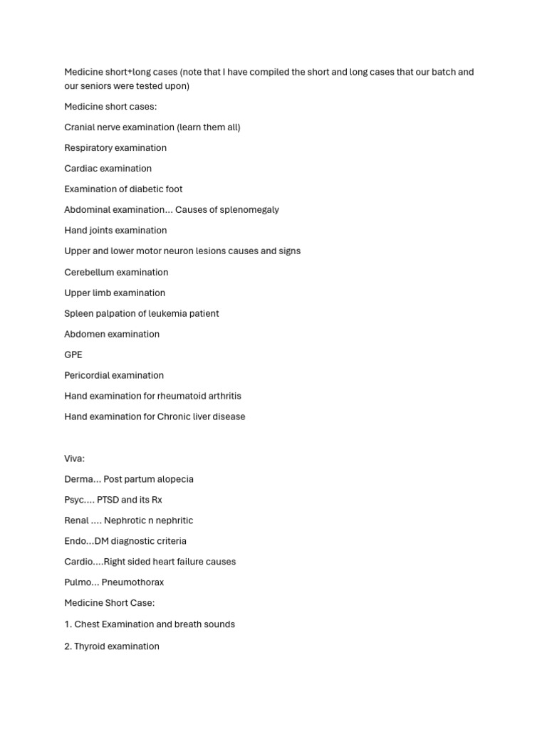 Comprehensive Medicine Exam Cases Guide | PDF | Thorax | Medical ...