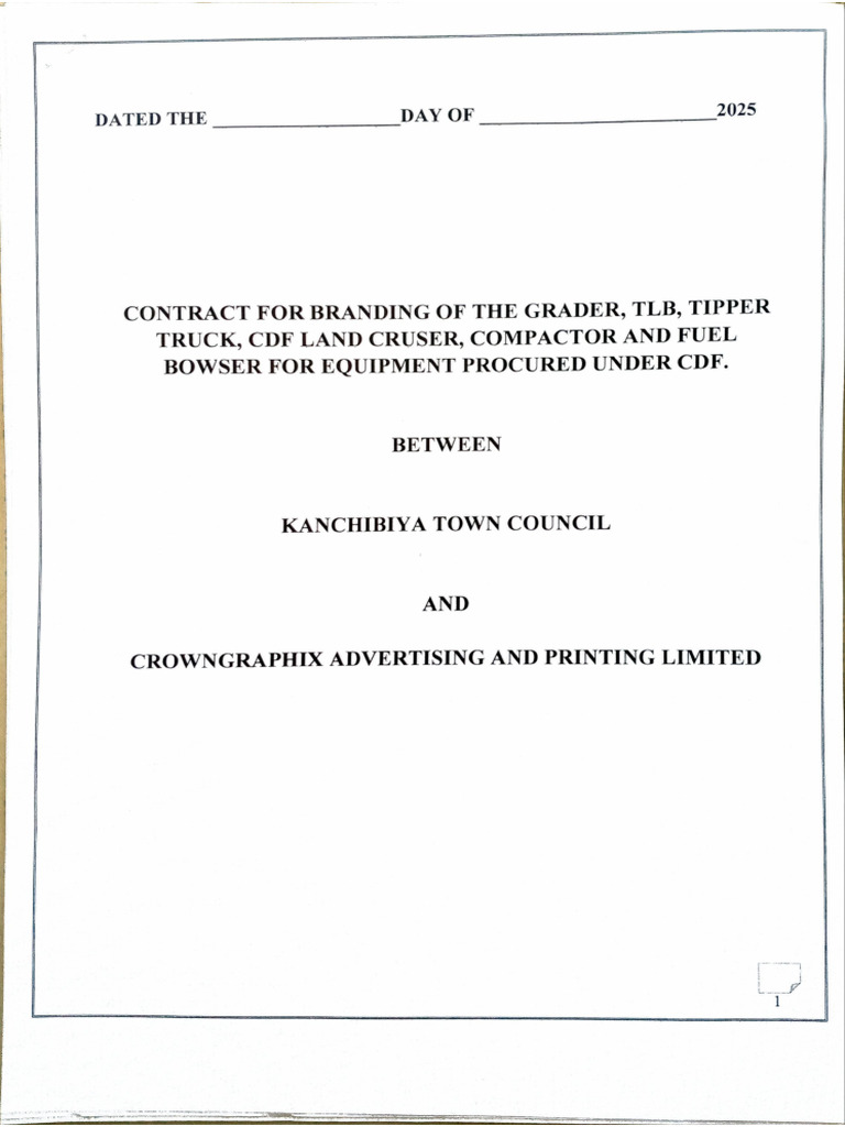 Contract For Branding of The Grader, TLB, Tipper Truck Etc | PDF