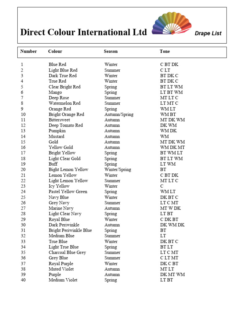Seasonal Color Drape List | PDF | Blue | Cascading Style Sheets