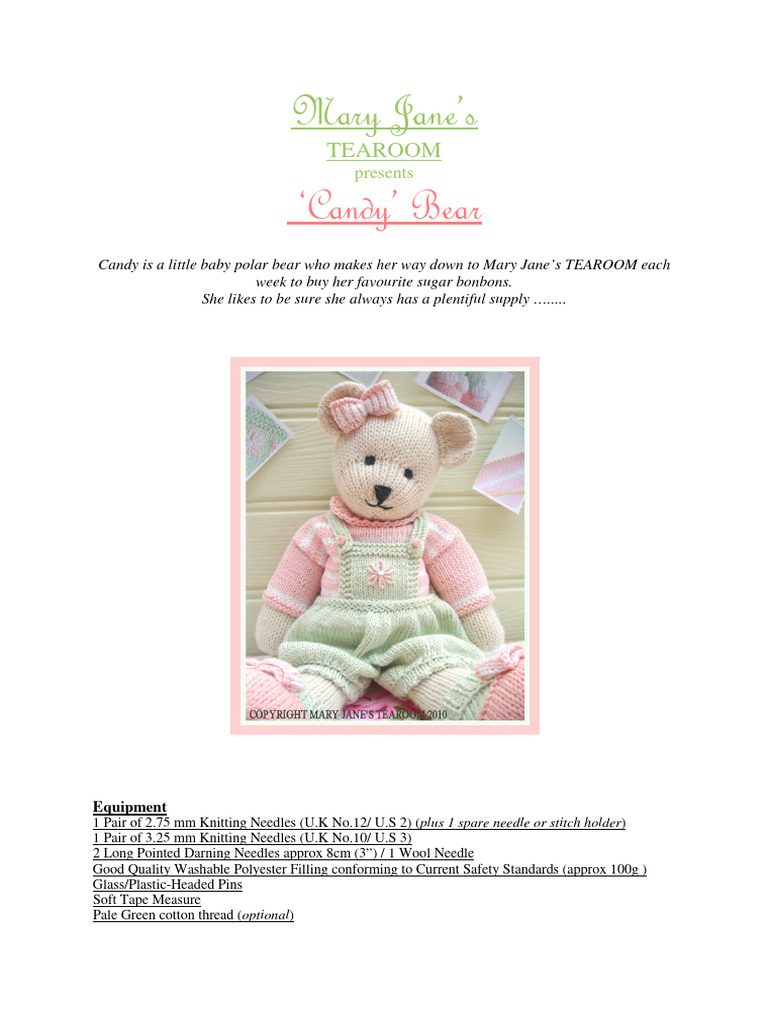 Knitting Pattern for Candy Bear Toy | PDF | Knitting | Seam (Sewing)