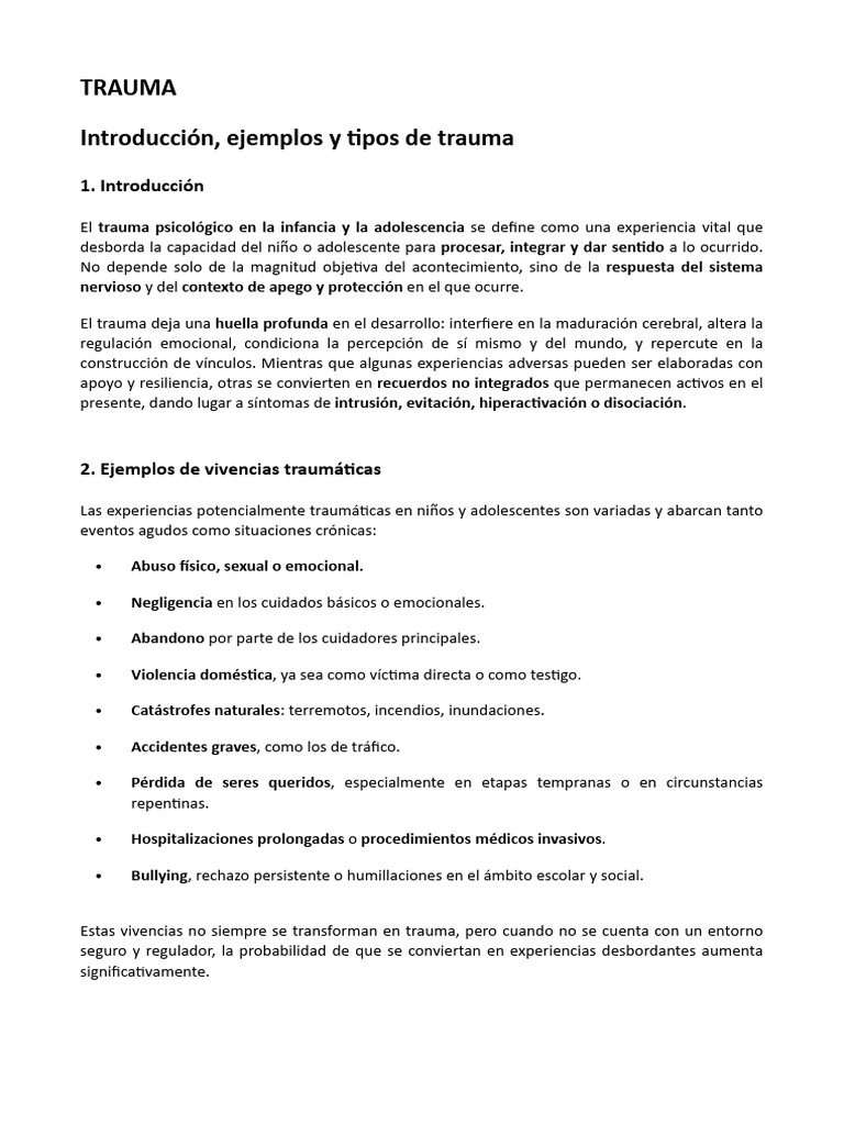 Tipos y Efectos del Trauma Infantil | PDF | Teoría de apego | Trauma ...