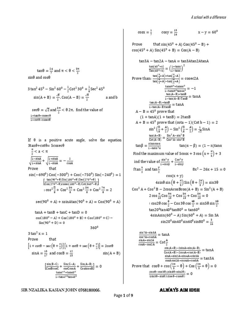 Trig-Differ - Integration. QUESTIONS | PDF | Integral | Square Root