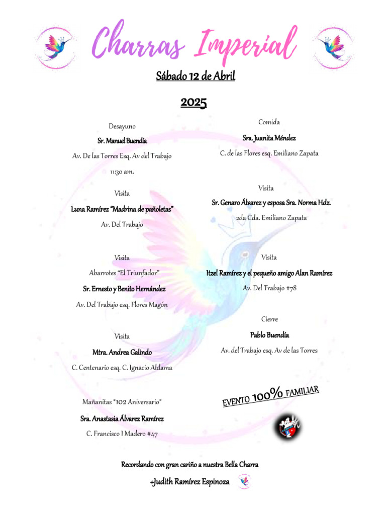 Evento Familiar en Honor a Judith Ramírez | PDF