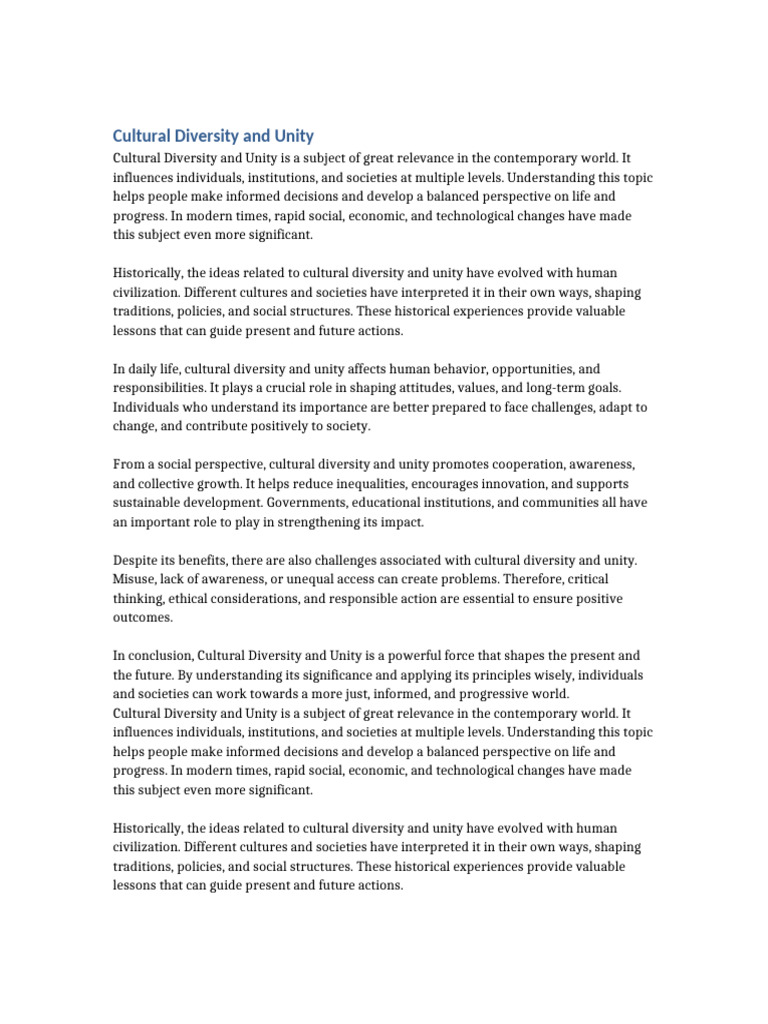 Cultural Diversity and Unity | PDF | Institution | Sustainable Development